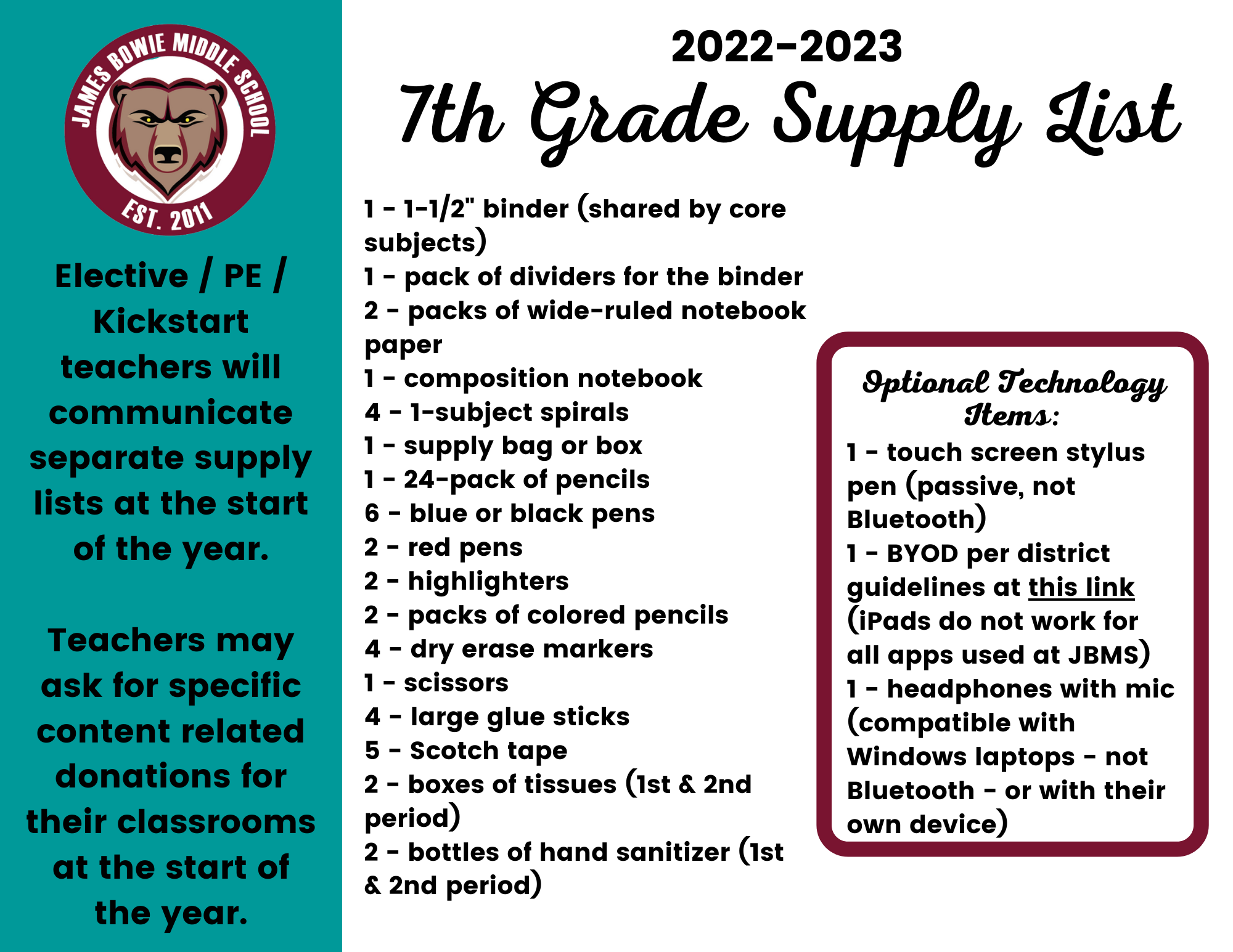 School Supply Lists 7th Grade School Supply Lists 7th Grade